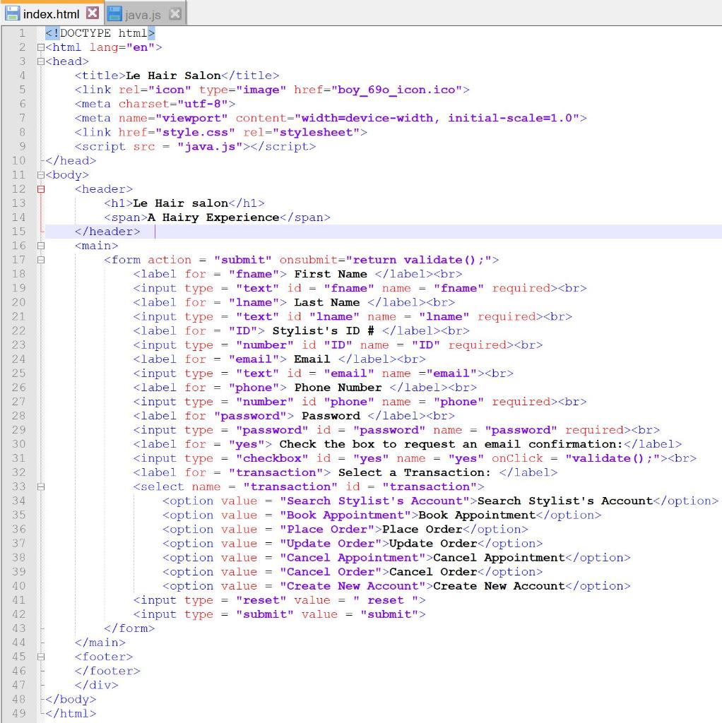 Solved I am writing an HTML document that validates user | Chegg.com