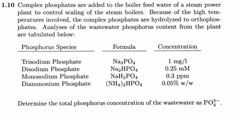 Solved 1.10 Complex phosphates are added to the boiler feed | Chegg.com