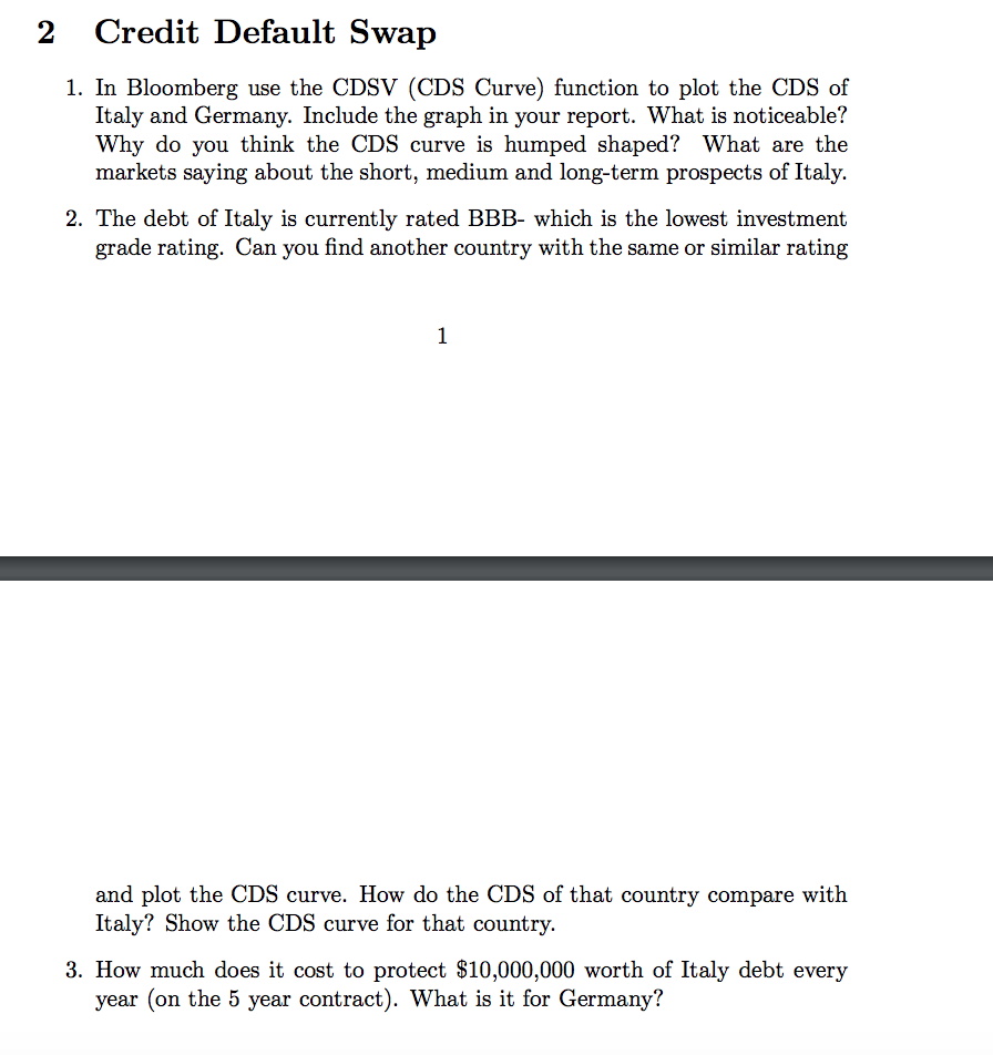 2 Credit Default Swap 1. In Bloomberg use the CDSV | Chegg.com