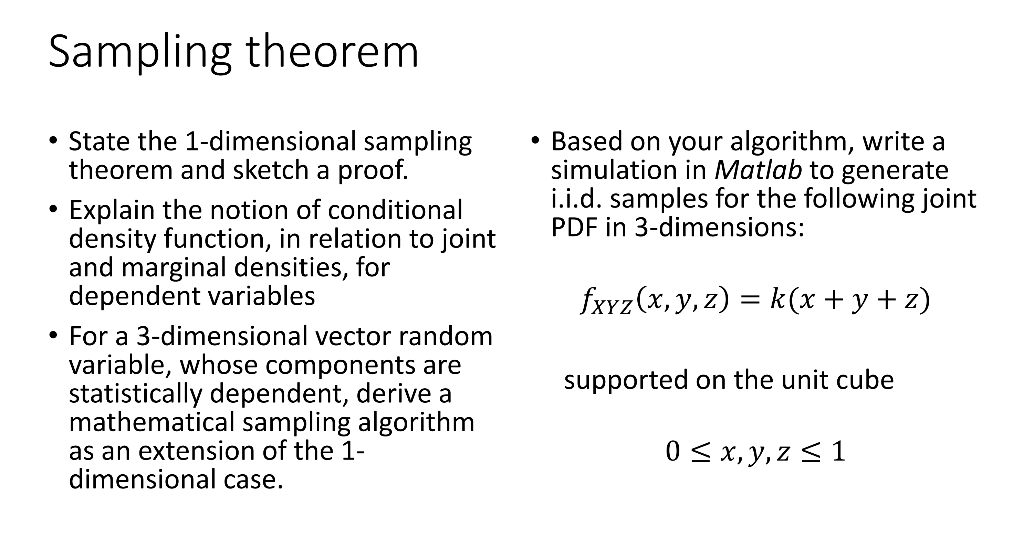 Solved Sampling theorem • Based on your algorithm, write a | Chegg.com
