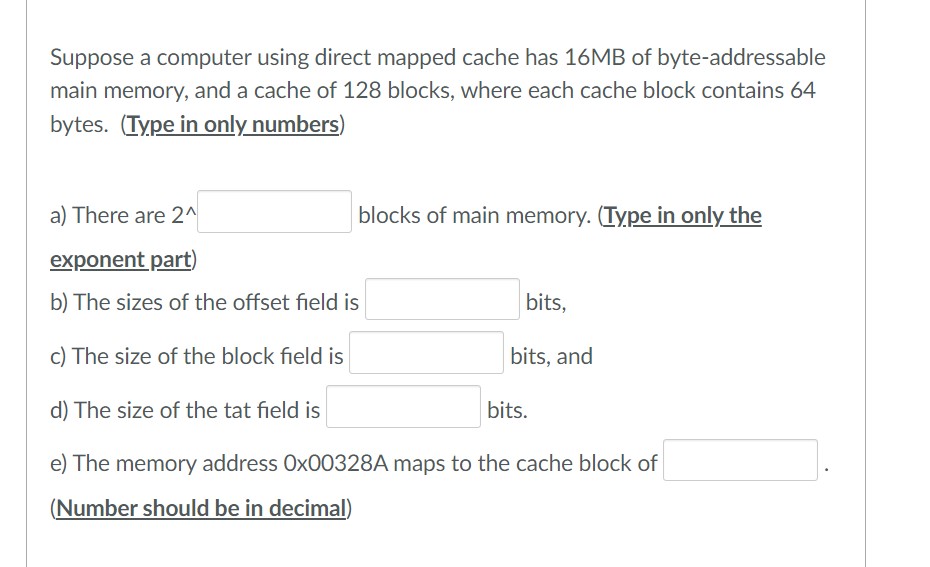 Solved Suppose a computer using direct mapped cache has 16MB | Chegg.com