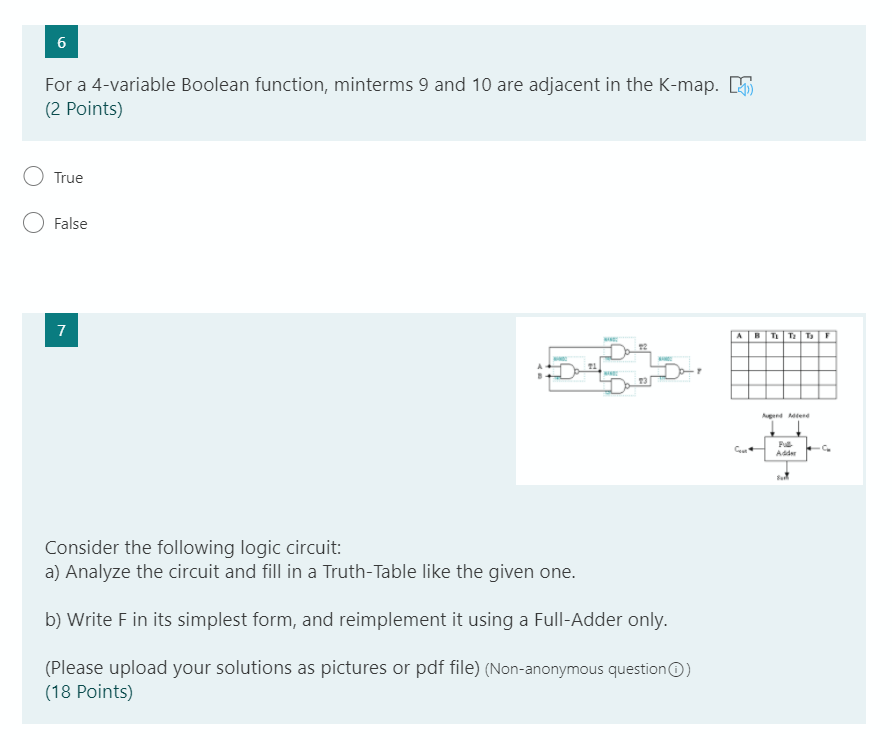 Solved 6 For A 4 Variable Boolean Function Minterms 9 And 