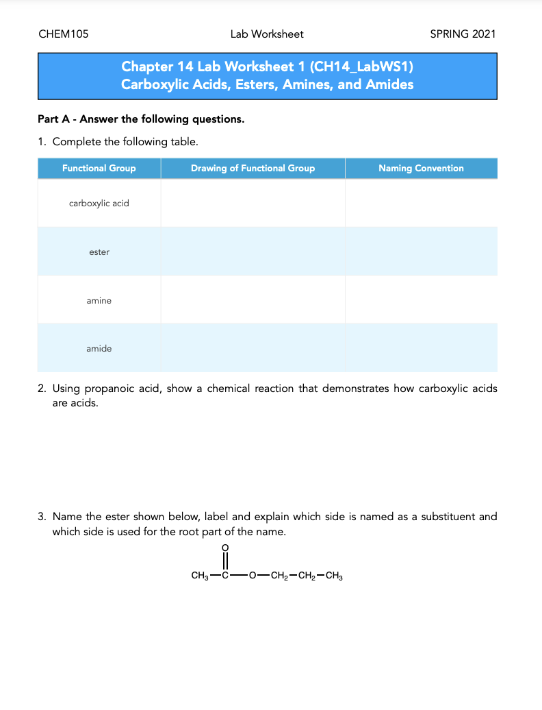 Solved CHEM 105 Lab Worksheet SPRING 2021 Chapter 14 Lab | Chegg.com