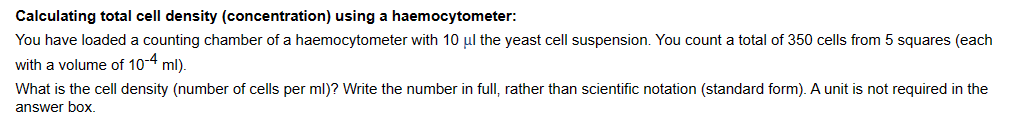 Solved Calculating total cell density (concentration) using | Chegg.com