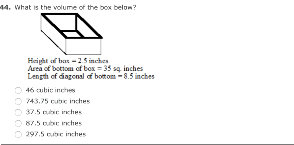Solved 44. What is the volume of the box below? Height of | Chegg.com