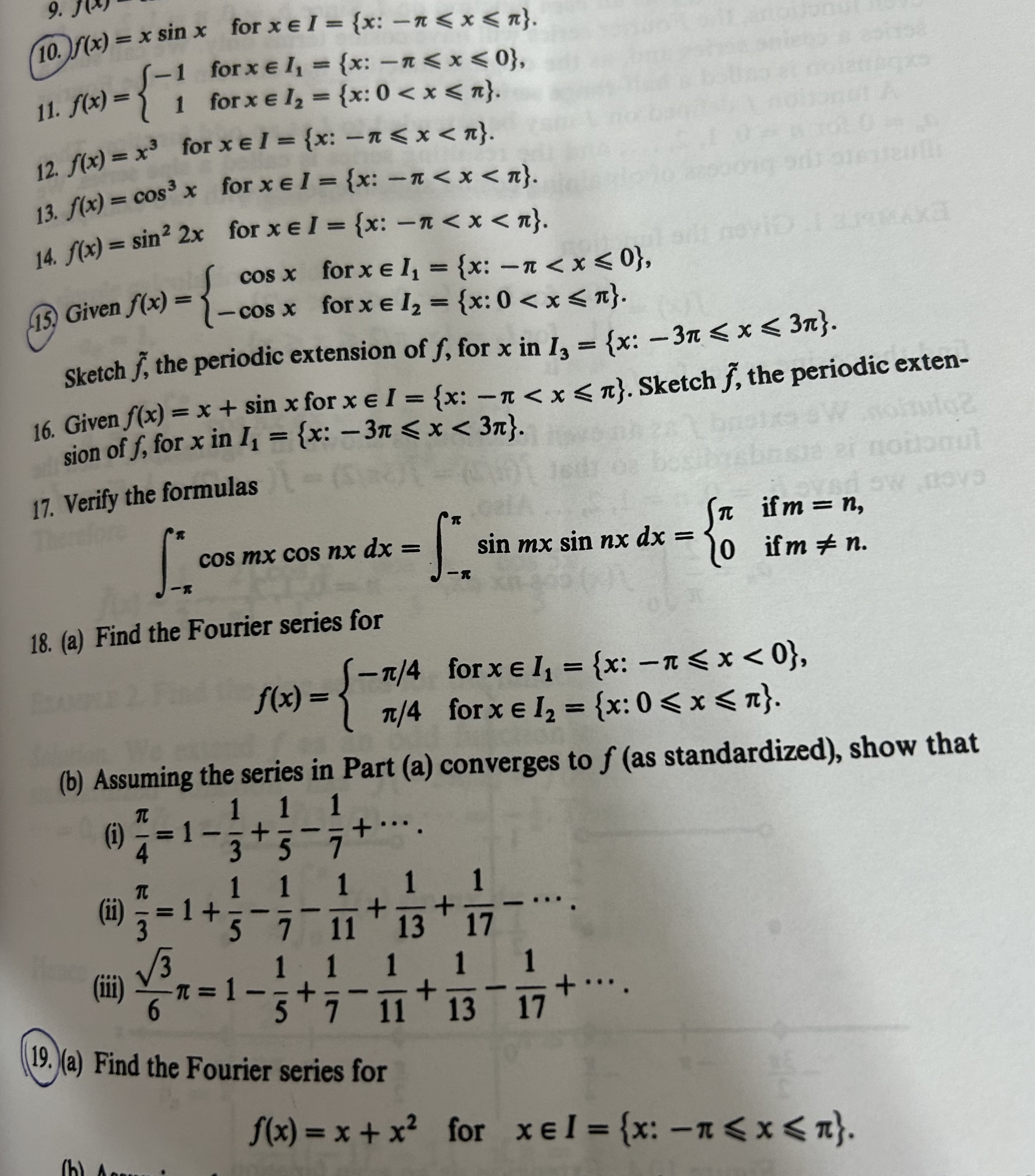 Solved (10) f(x)=xsinx for x∈I={x:−π⩽x⩽π} (15) Given | Chegg.com