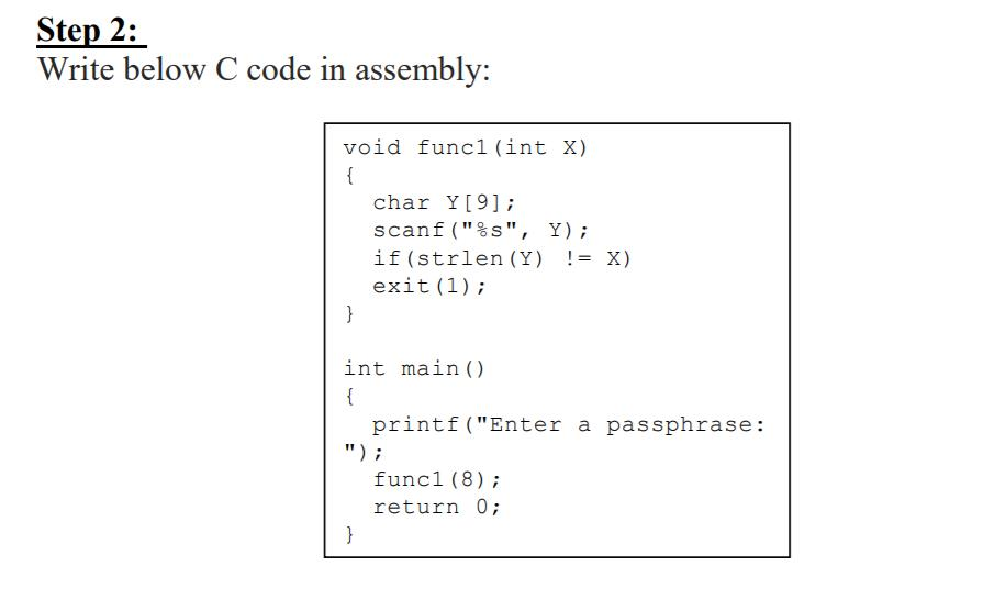 Solved Step 2: Write below C code in assembly: void func1 | Chegg.com