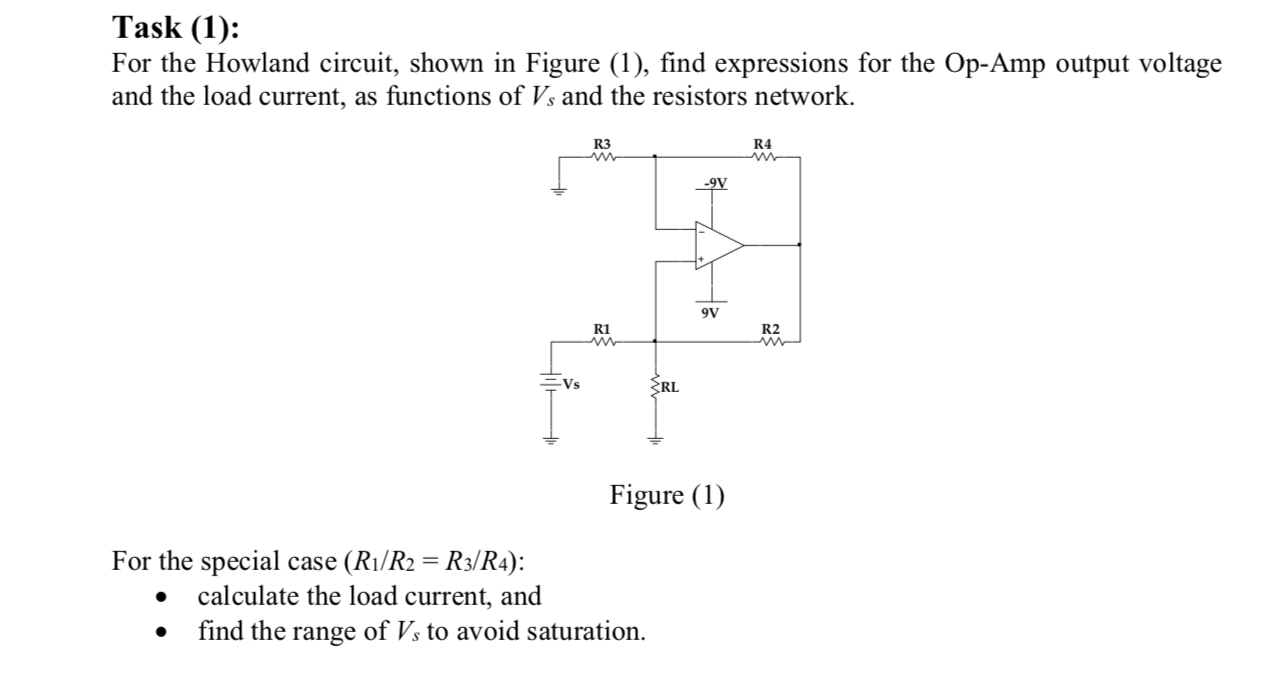 Solved Task (1): For the Howland circuit, shown in Figure | Chegg.com