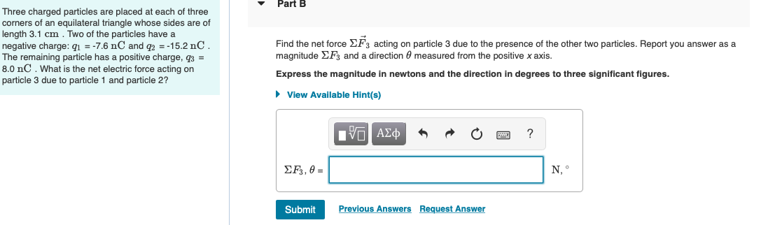 Three charged particles are placed at each of three | Chegg.com