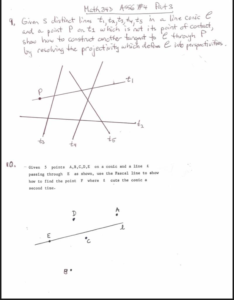 Solved Math 343 ASS6 #4 Part 3 9. Given 5 distinct lines to, | Chegg.com