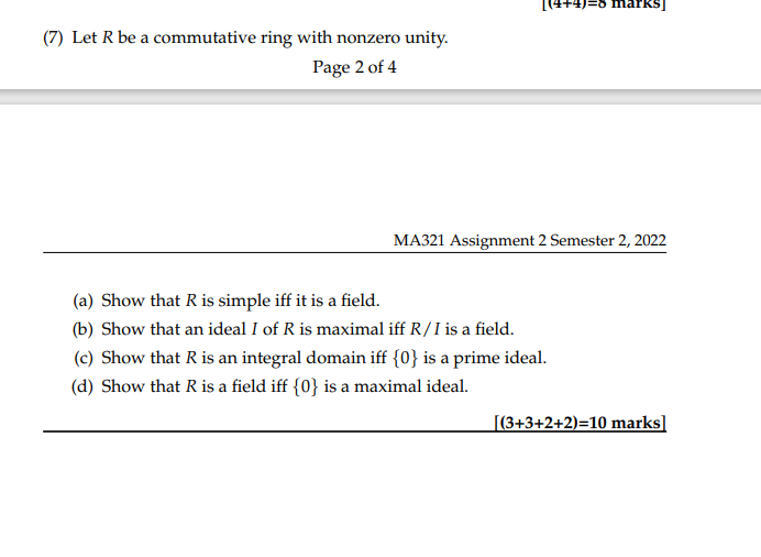 Solved (7) Let R be a commutative ring with nonzero unity. | Chegg.com
