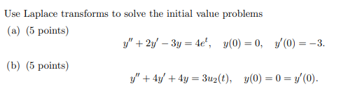 Solved Use Laplace transforms to solve the initial value | Chegg.com