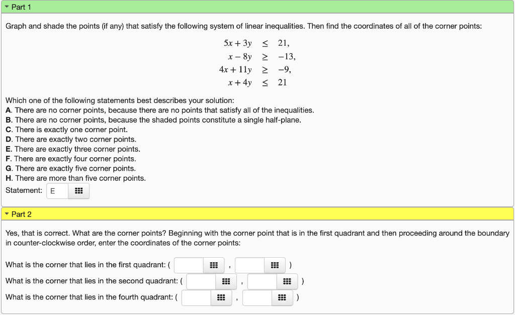 Solved - Part 1 Graph and shade the points (if any) that | Chegg.com