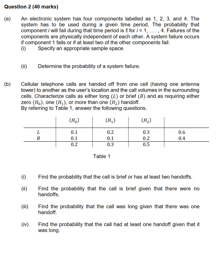 Solved a) An electronic system has four components labelled | Chegg.com