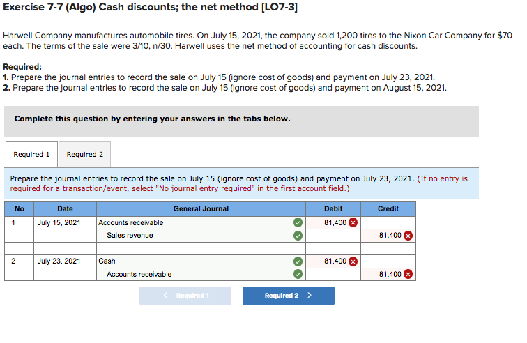 Solved Exercise 7-7 (Algo) Cash discounts; the net method | Chegg.com