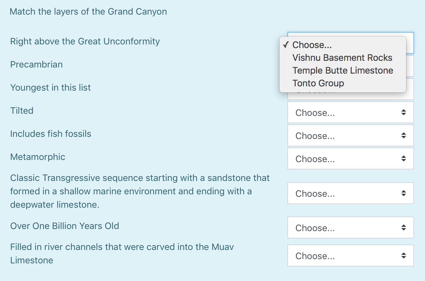 Solved Match the layers of the Grand Canyon Right above the | Chegg.com