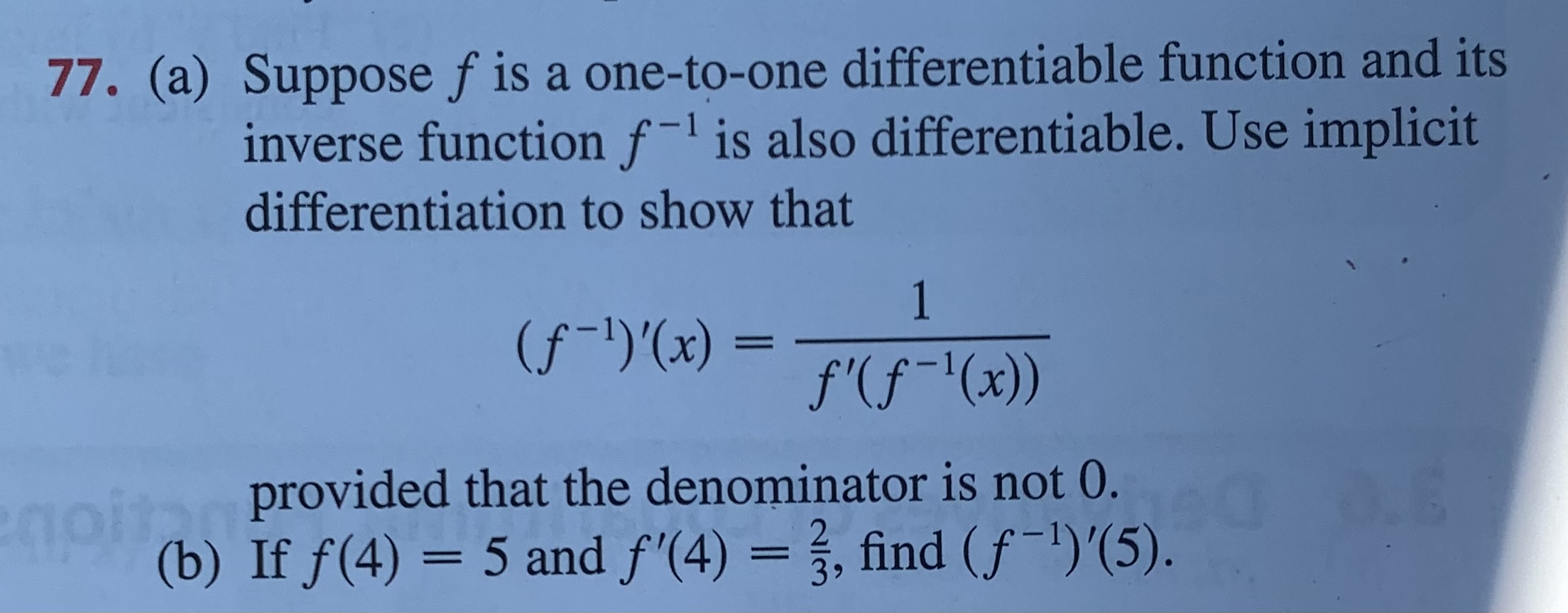 Solved 77. (a) Suppose f is a one-to-one differentiable | Chegg.com