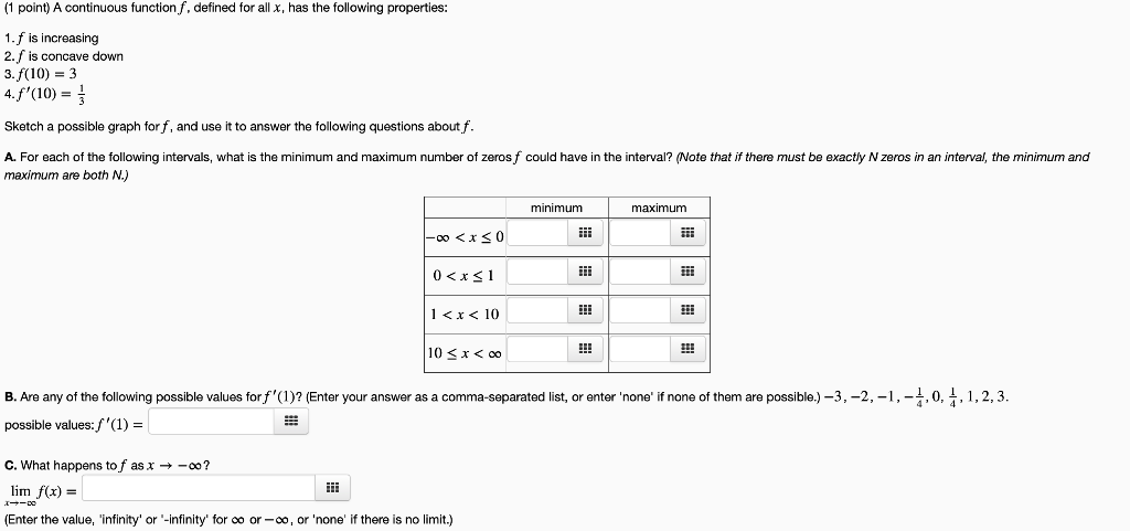 Solved (1 point) A continuous function f, defined for all x, | Chegg.com
