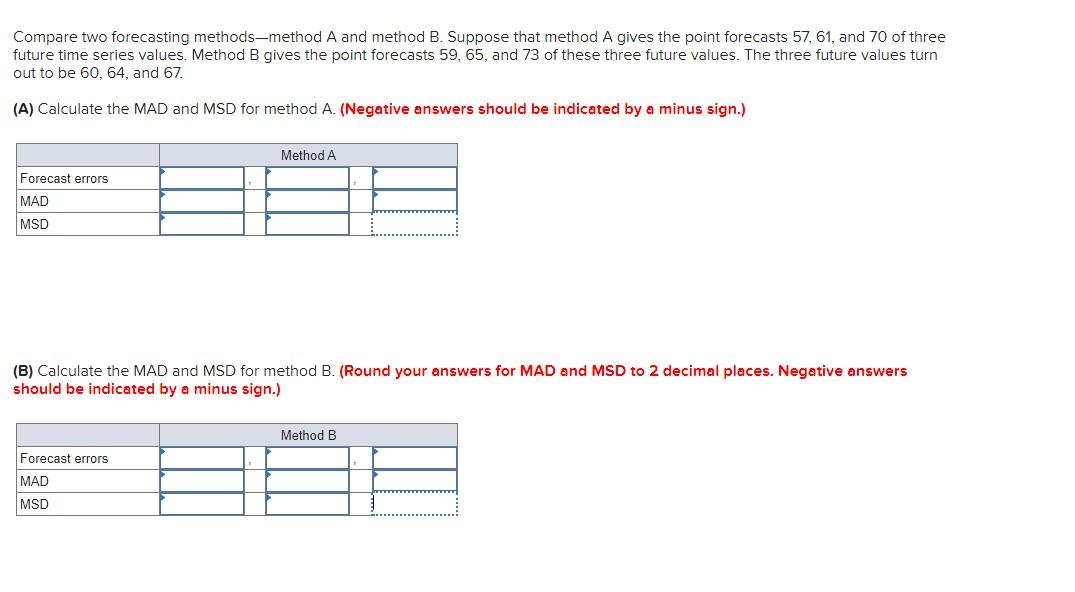 Solved Compare Two Forecasting Methods − Method A And Method 4542
