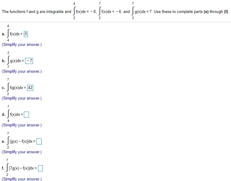 Solved 7 The functions f and g are integrable and f(x)dx= | Chegg.com
