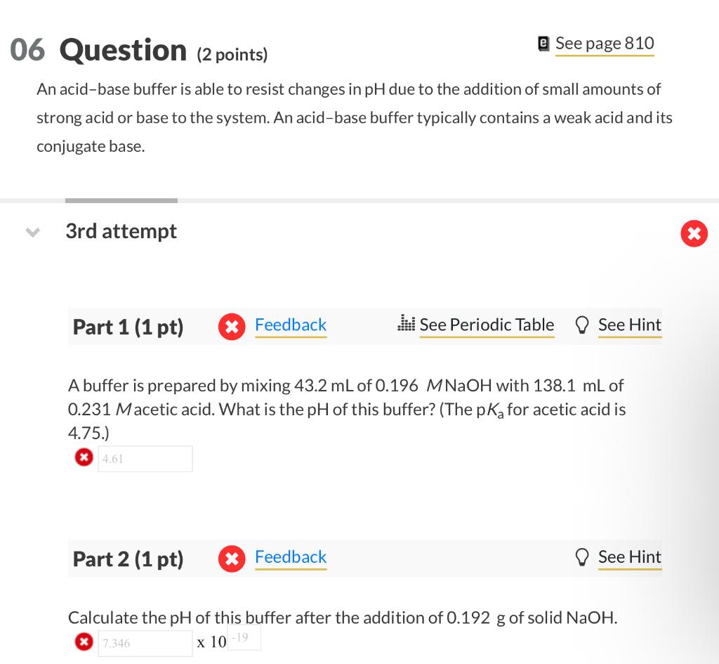 Solved An acid-base buffer is able to resist changes in pH | Chegg.com