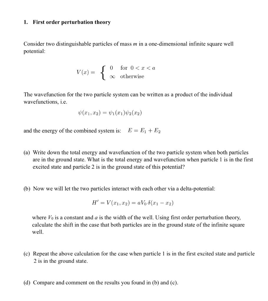 Solved 1. First order perturbation theory Consider two | Chegg.com