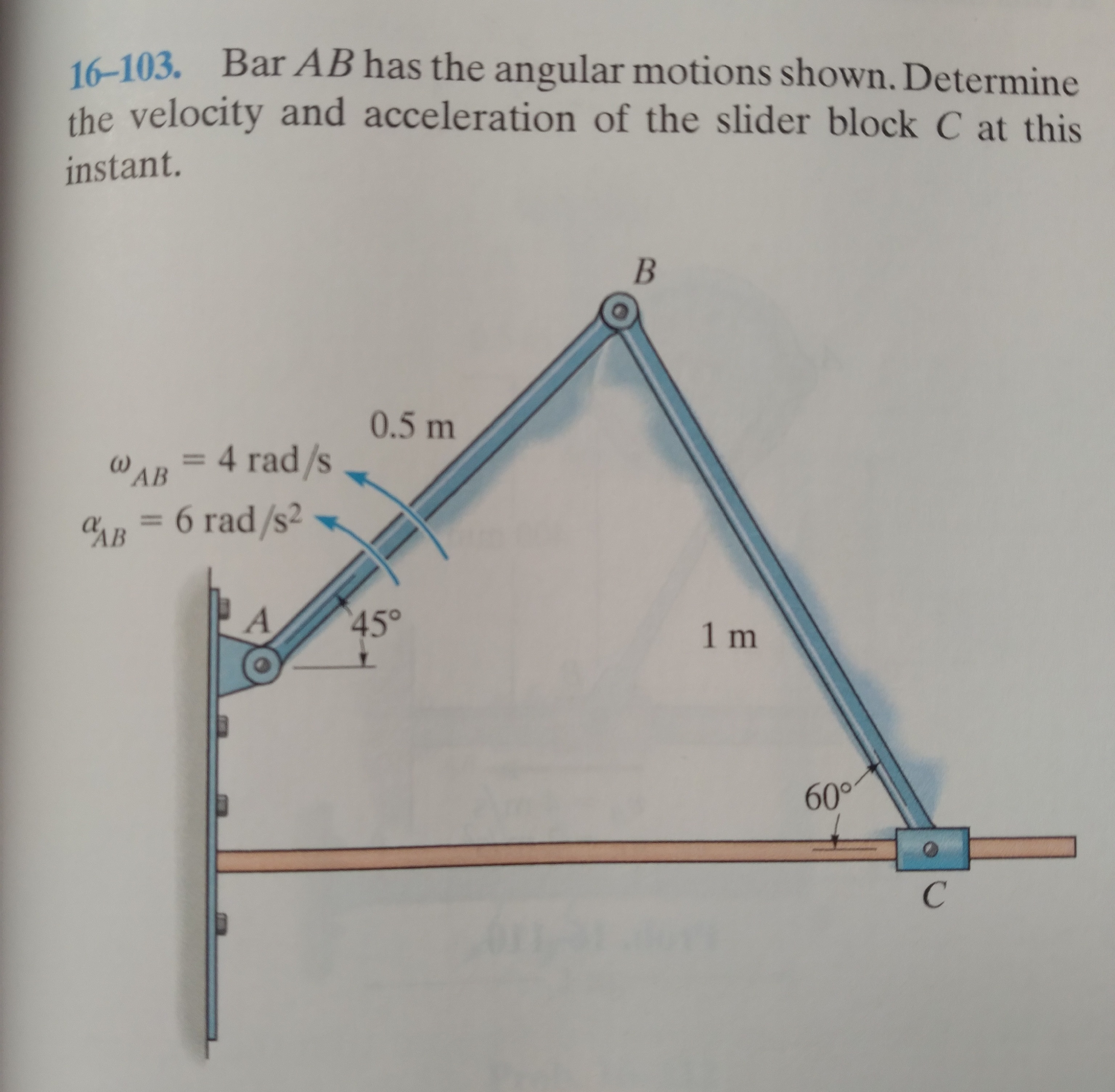 Solved 16-103. Bar AB has the angular motions shown. | Chegg.com