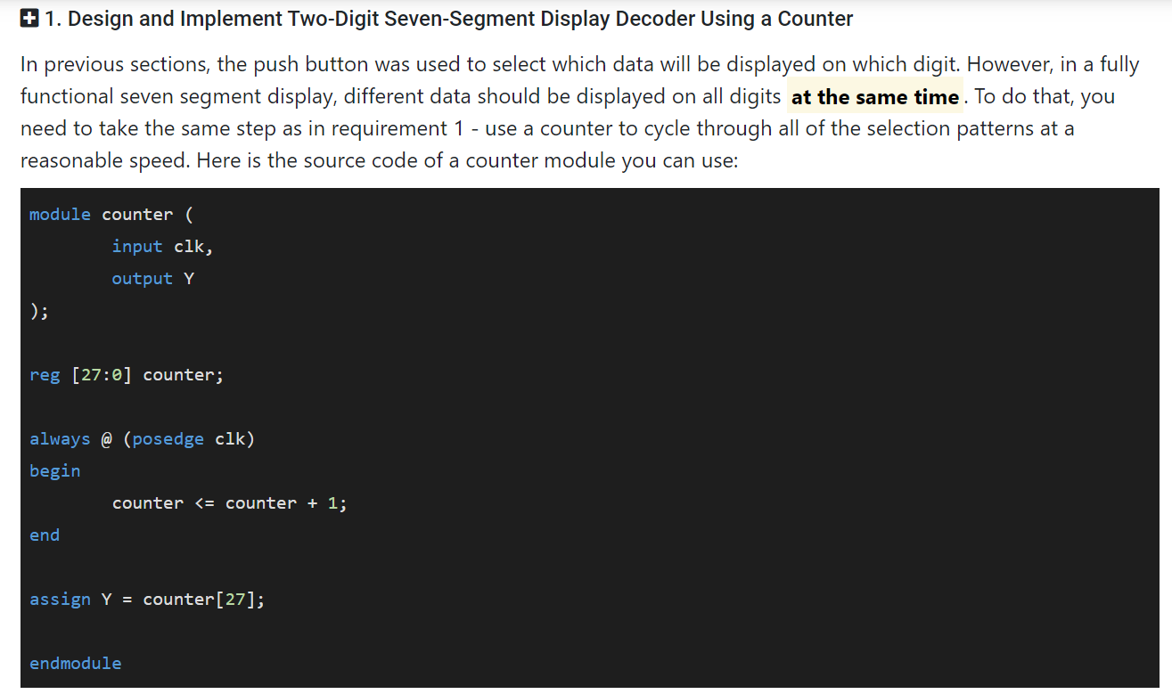+ 1. Design and implement Two-Digit Seven-Segment | Chegg.com
