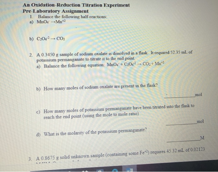 Solved An Oxidation-Reduction Titration Experiment Pre | Chegg.com