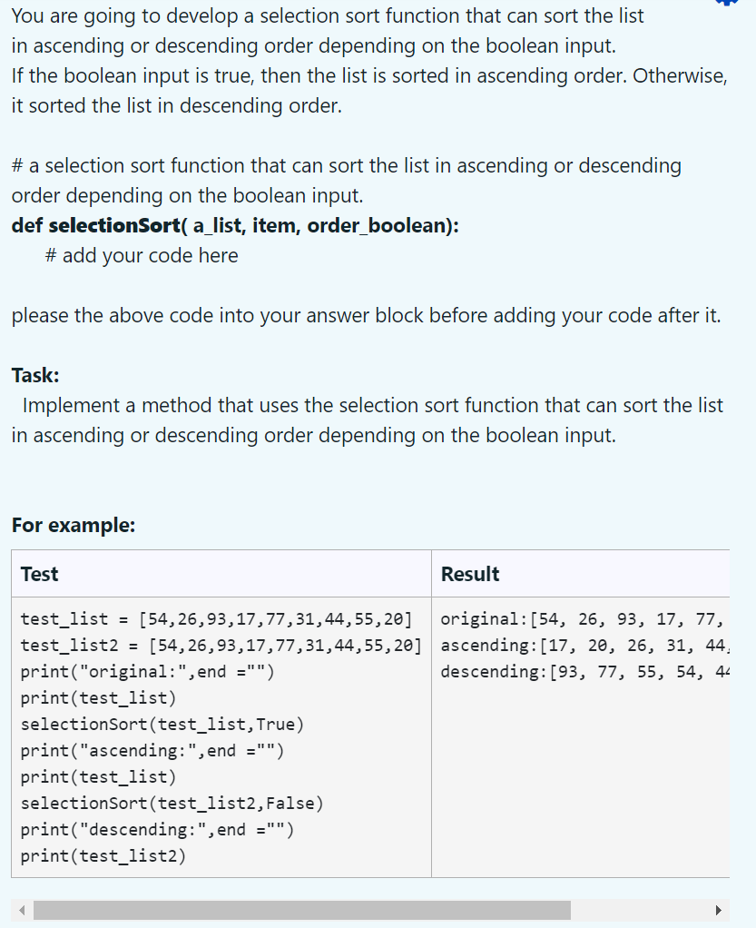 Solved You are going to develop a selection sort function | Chegg.com