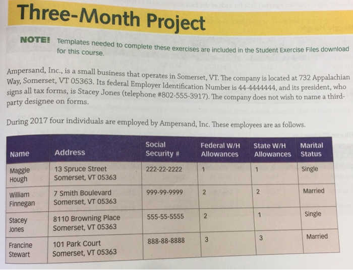 Three-Month Project NOTE! Templates needed to for | Chegg.com