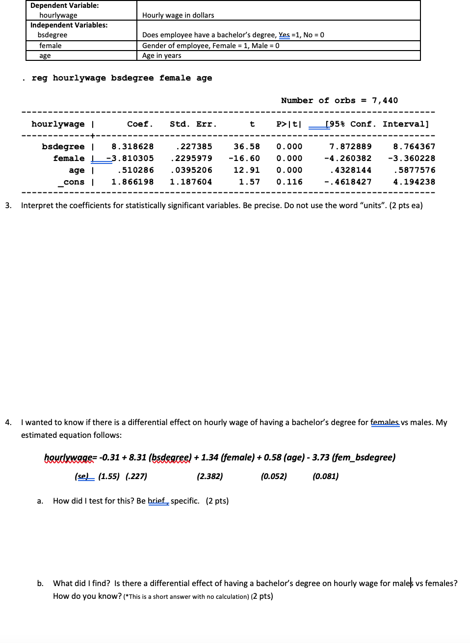 Solved I ran an OLS regression in Stata using the following | Chegg.com