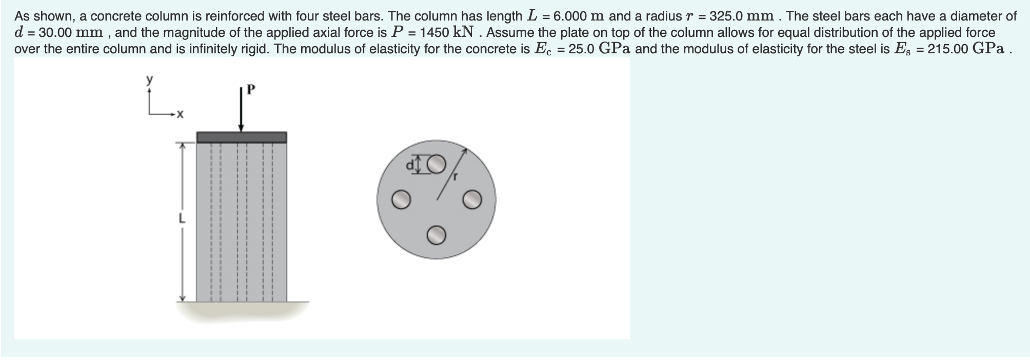 Solved As shown, a concrete column is reinforced with four | Chegg.com