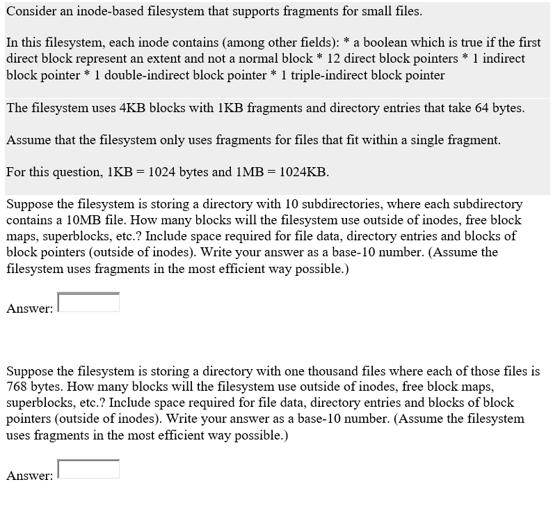 Consider an inode-based filesystem that supports | Chegg.com