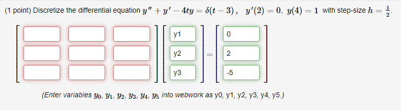 Solved (1 point) Discretize the differential equation y" | Chegg.com