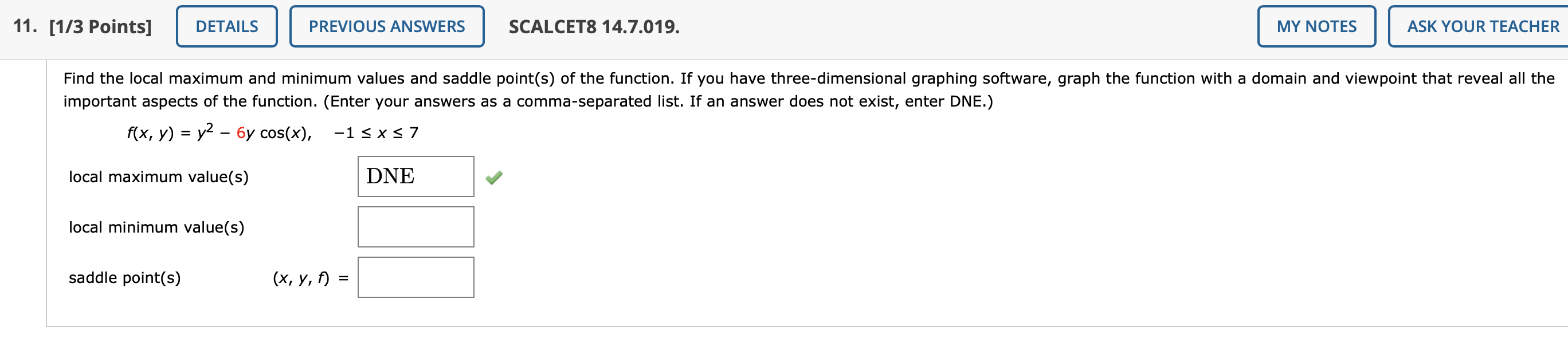 Solved 11. [1/3 Points] DETAILS PREVIOUS ANSWERS SCALCET8 | Chegg.com