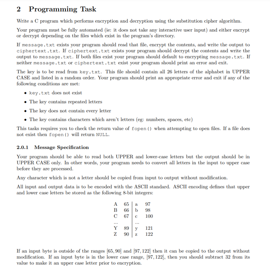 Solved 2 Programming Task Write a C program which performs | Chegg.com