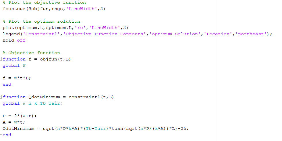 This MATLAB code finds the optimum value for | Chegg.com