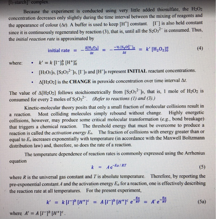 Solved EXPERIMENT #3 CHEMICAL KINETICS: AN IODINE CLOCK | Chegg.com