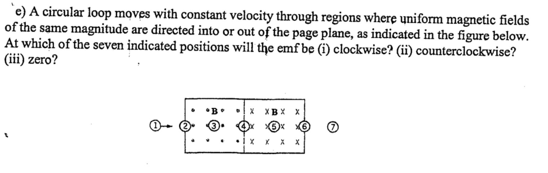Solved e) A circular loop moves with constant velocity | Chegg.com