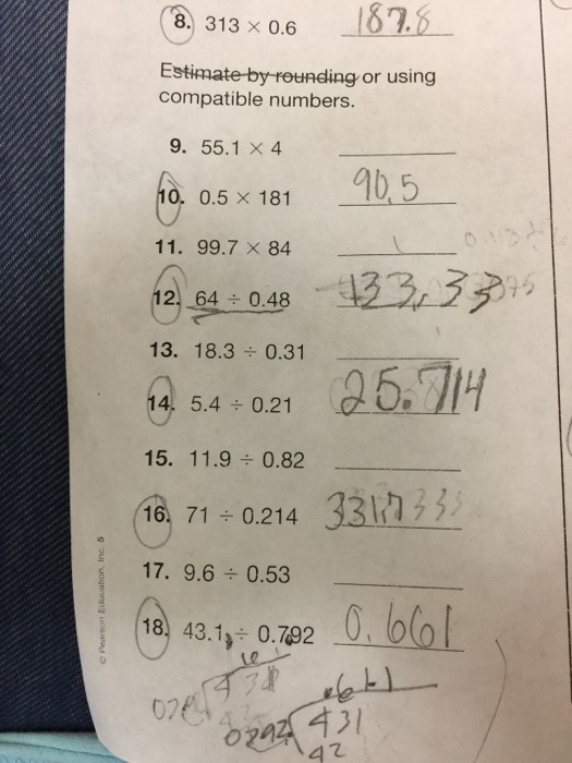 Solved Estimate by rounding or using compatible numbers. | Chegg.com