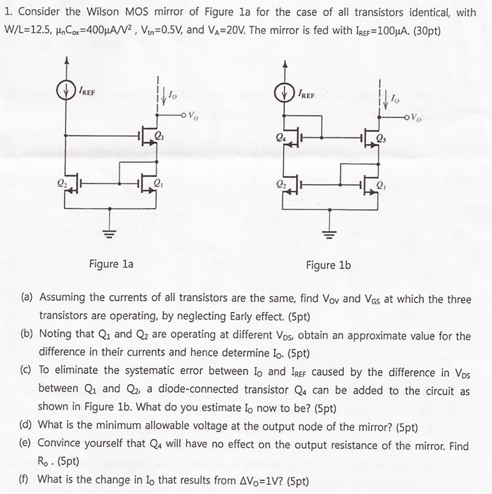 Solved 1. Consider the Wilson MOS mirror of Figure 1 a for | Chegg.com