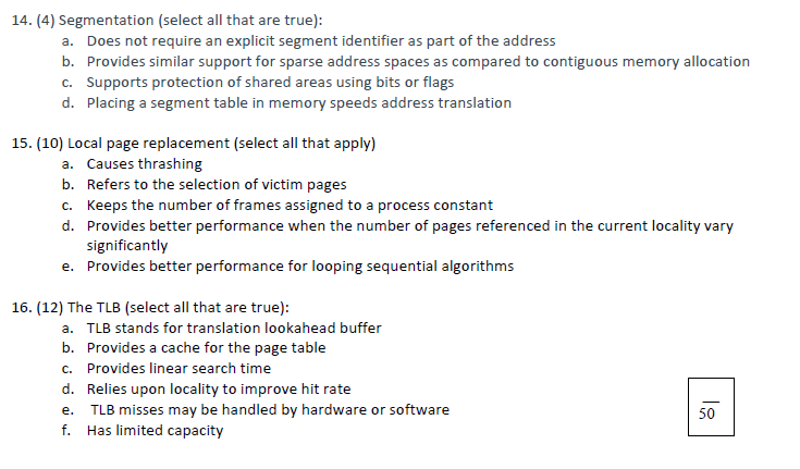 Solved 14. (4) Segmentation (select all that are true): a. | Chegg.com