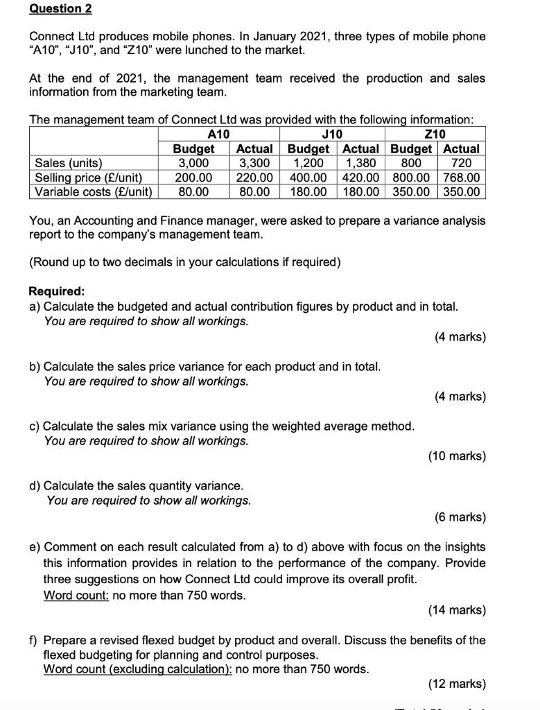 Solved Question 2 Connect Ltd produces mobile phones. In | Chegg.com