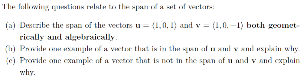 Solved The following questions relate to the span of a set | Chegg.com