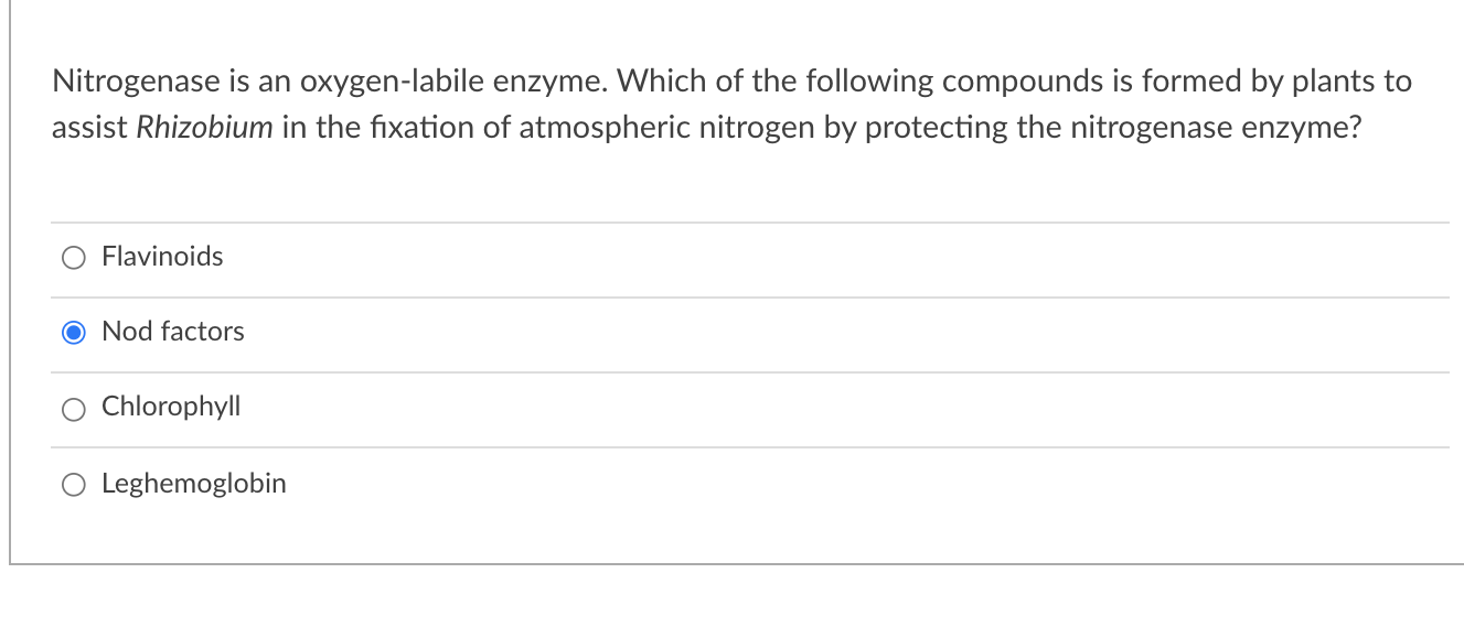Solved Nitrogenase an oxygen-labile enzyme. Which of the | Chegg.com
