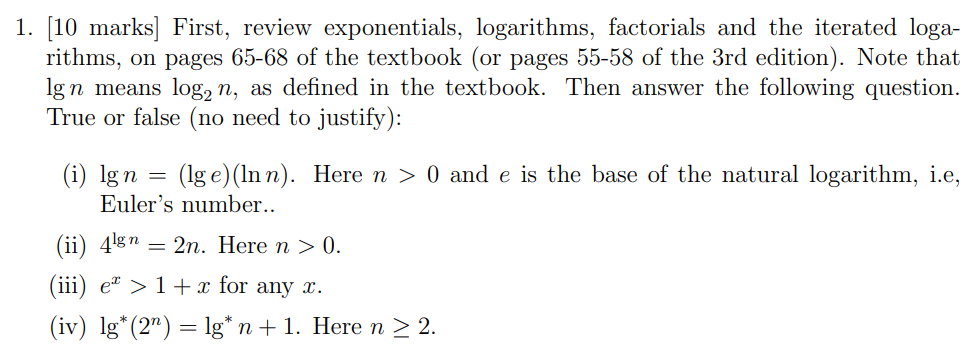 Solved Note that lg n means log2 n. Answers using ChatGPT or | Chegg.com