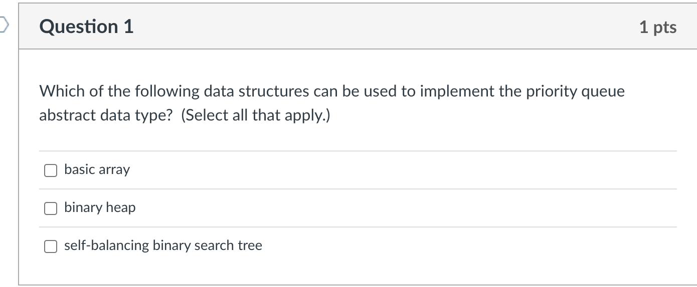 Solved Question 1Which of the following data structures can | Chegg.com