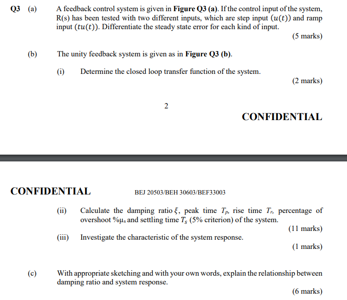 Solved Q3 (a) A feedback control system is given in Figure | Chegg.com
