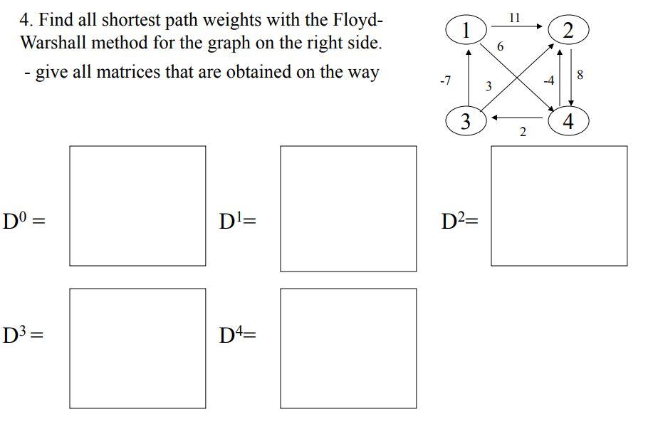 Solved 11 1 2 4. Find all shortest path weights with the | Chegg.com